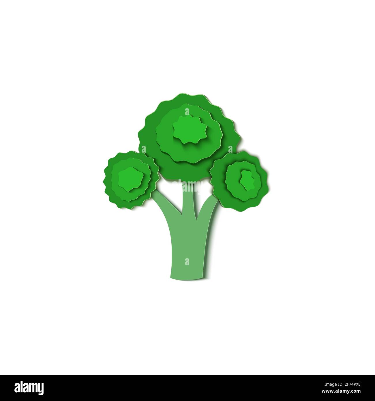 Green broccoli paper cut style. Origami vegetable isolated on white ...