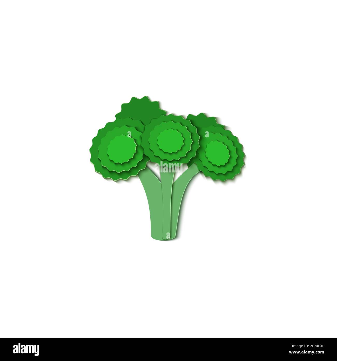 Green broccoli paper cut style. Origami vegetable isolated on white ...