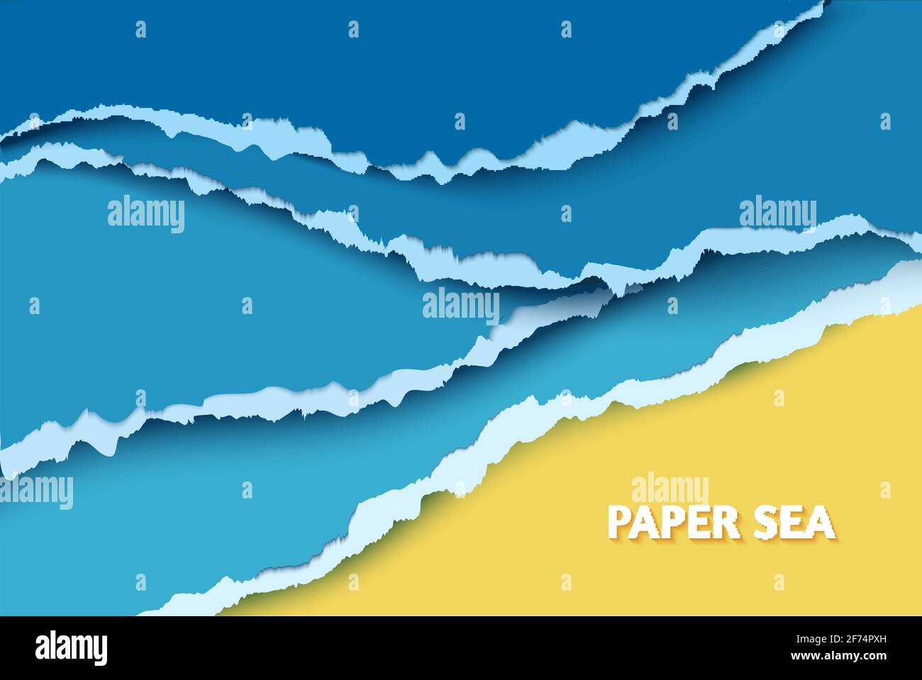Sea and sand in a paper cut style. Summer waves on the coast origami ...