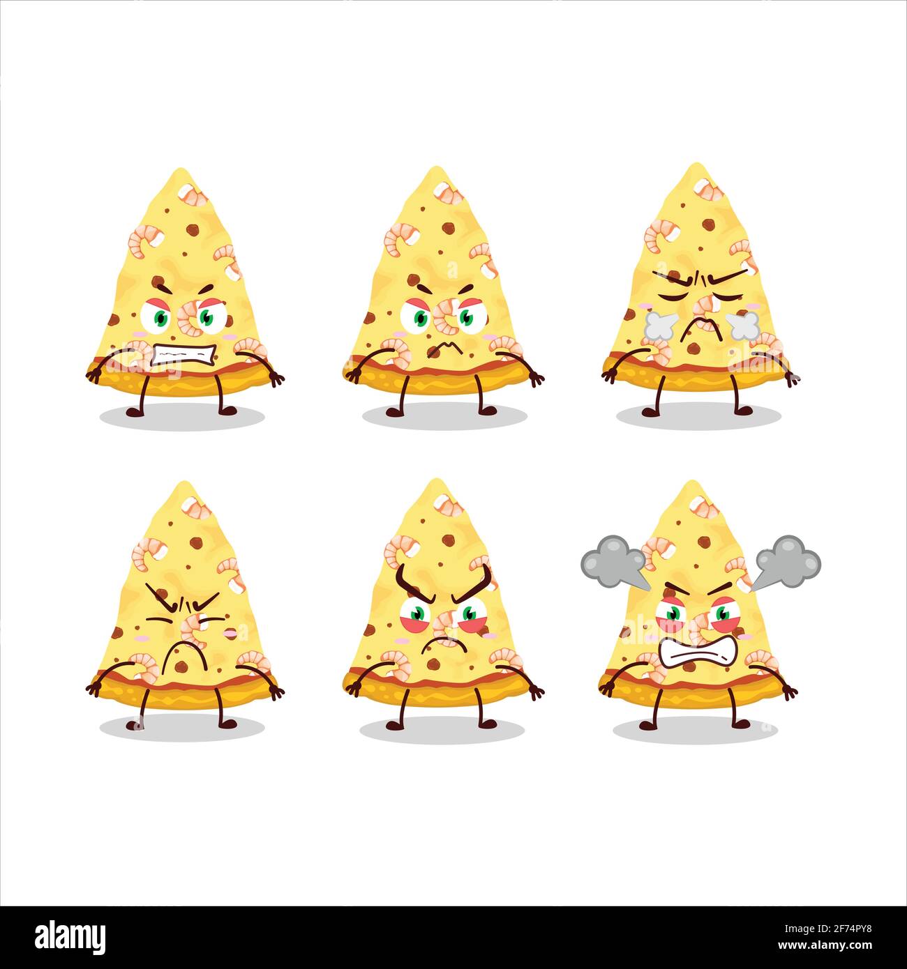 Slice of marinara pizza cartoon character with various angry ...