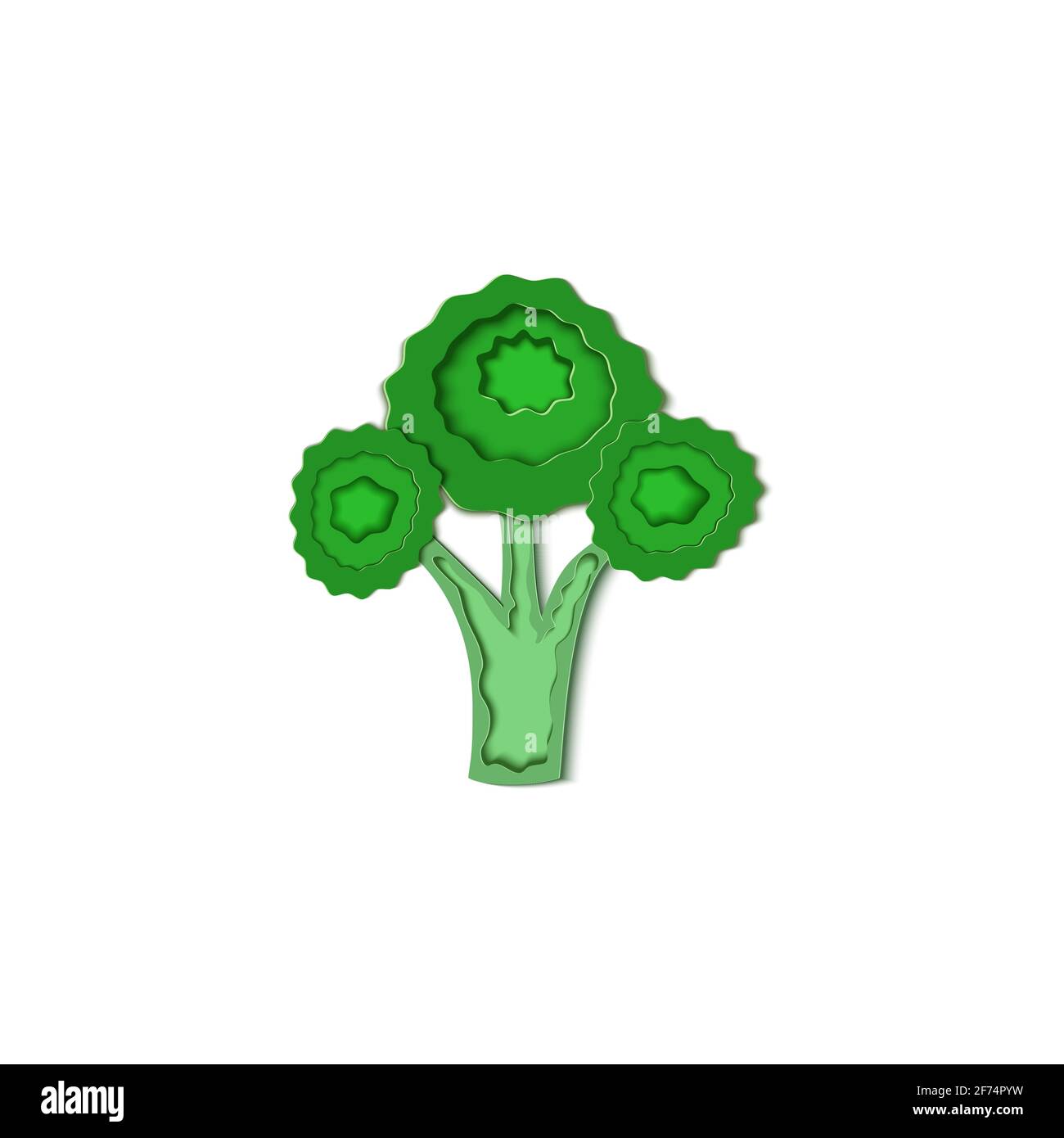 Green broccoli paper cut style. Origami vegetable isolated on white ...