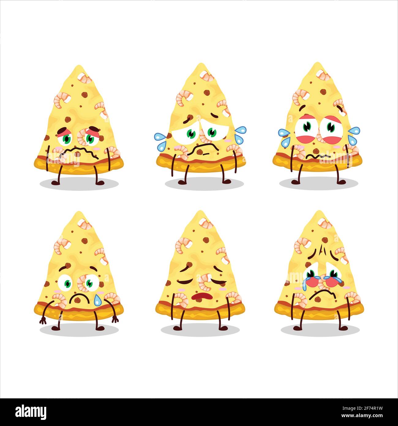 Slice of marinara pizza cartoon character with sad expression. Vector ...