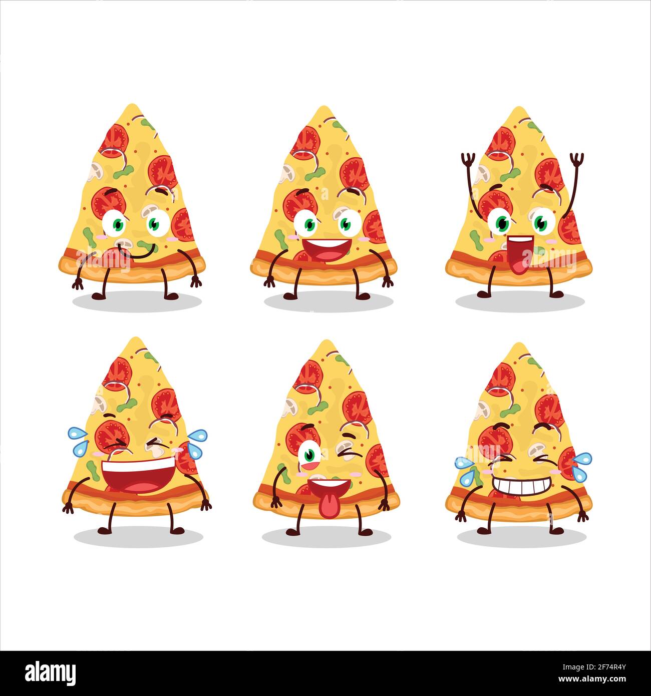 Cartoon character of slice of tomato cheese pizza with smile expression ...