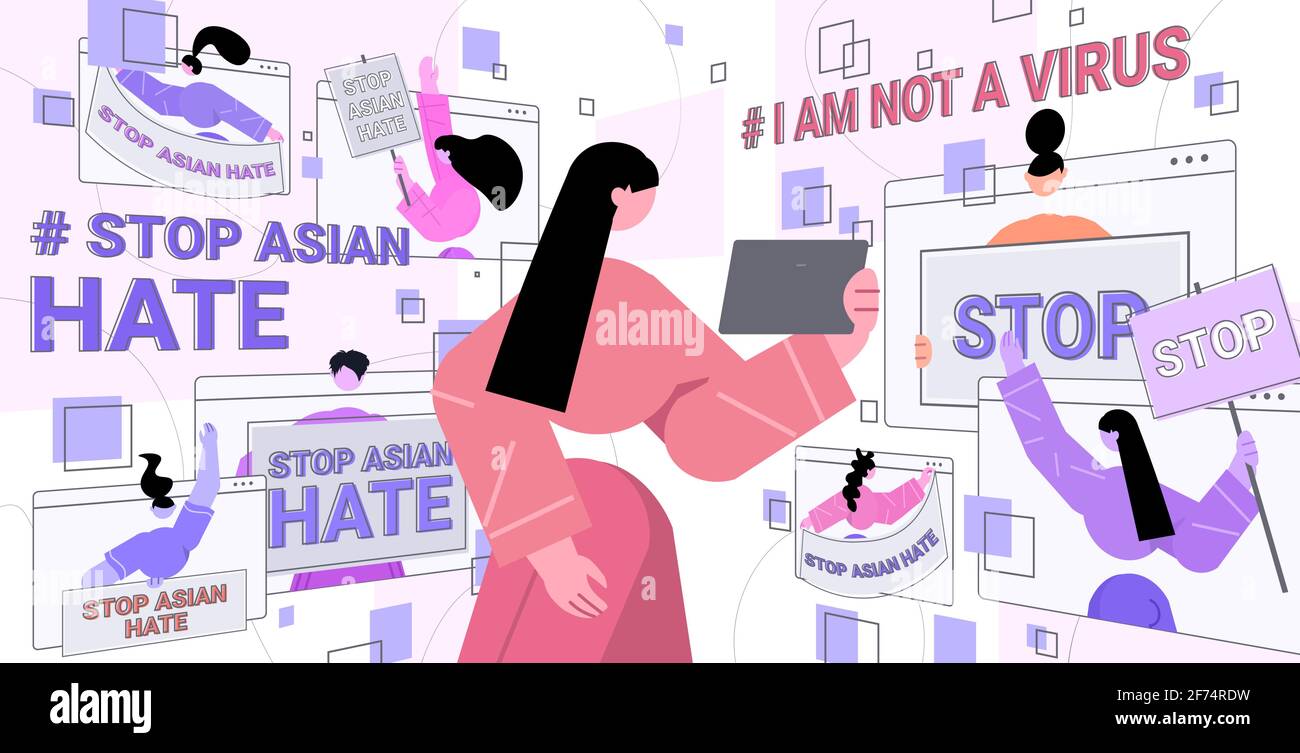 Stop Asian Hate People Holding Banners Against Racism Support People