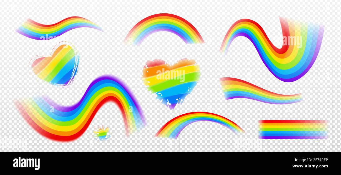 Rainbow effect, colorful wavy stripes, spots and hearts with grunge ...