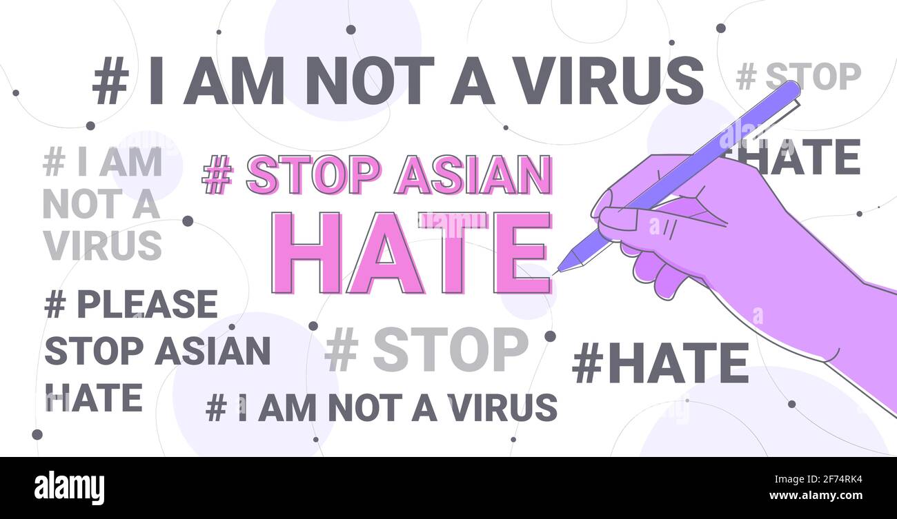 human hands writing stop asian hate banner campaign against racism ...