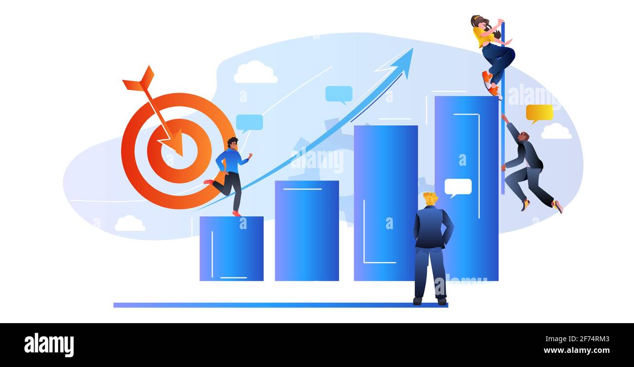 businesspeople team with dart and growing graph achievement goals data ...
