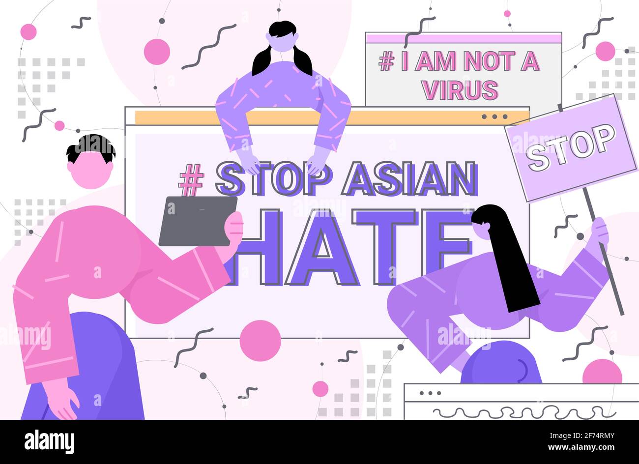Stop Asian Hate People Holding Banners Against Racism Support During