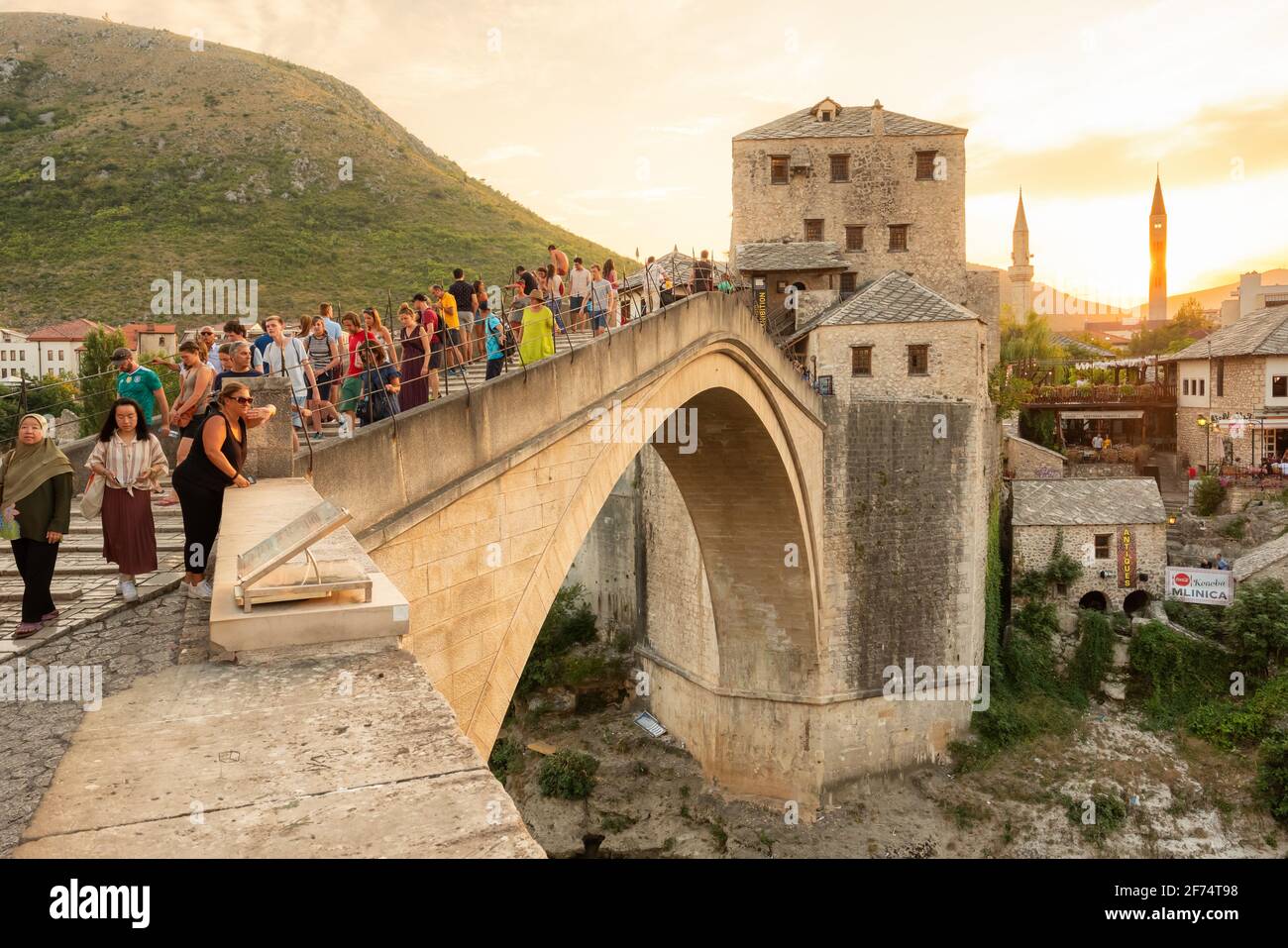 Stari Most bridge at sunset in old town of Mostar, BIH Stock Photo - Alamy