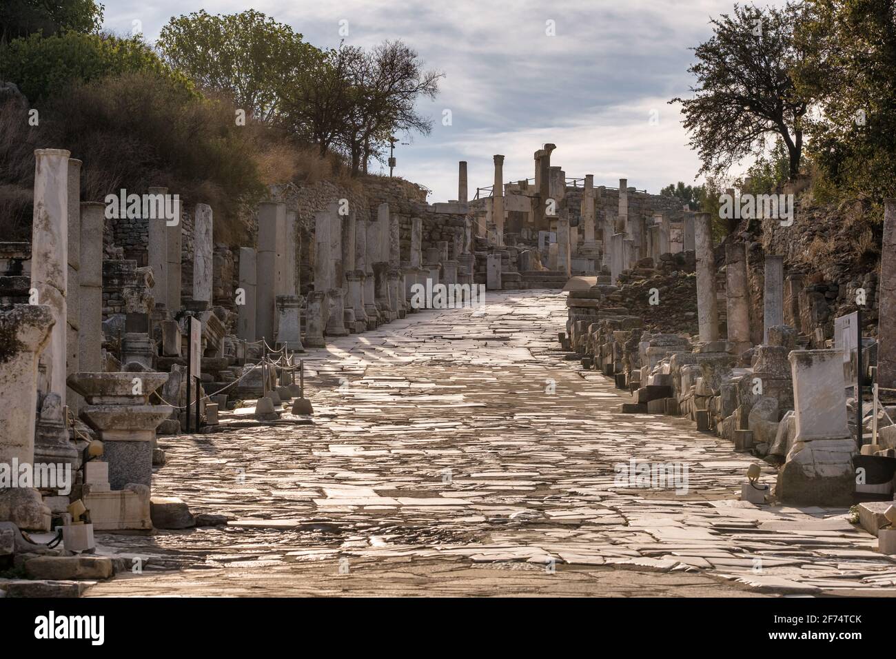 Historic Curetes street in Ephesus Ancient City at sunny day in Selcuk ...