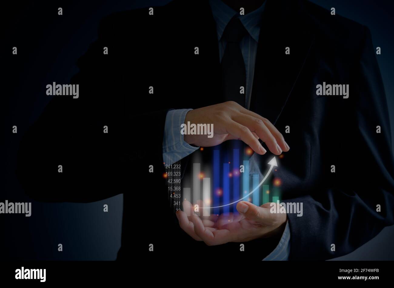 Businessman hands analysis growth graph and pressing graph button on ...