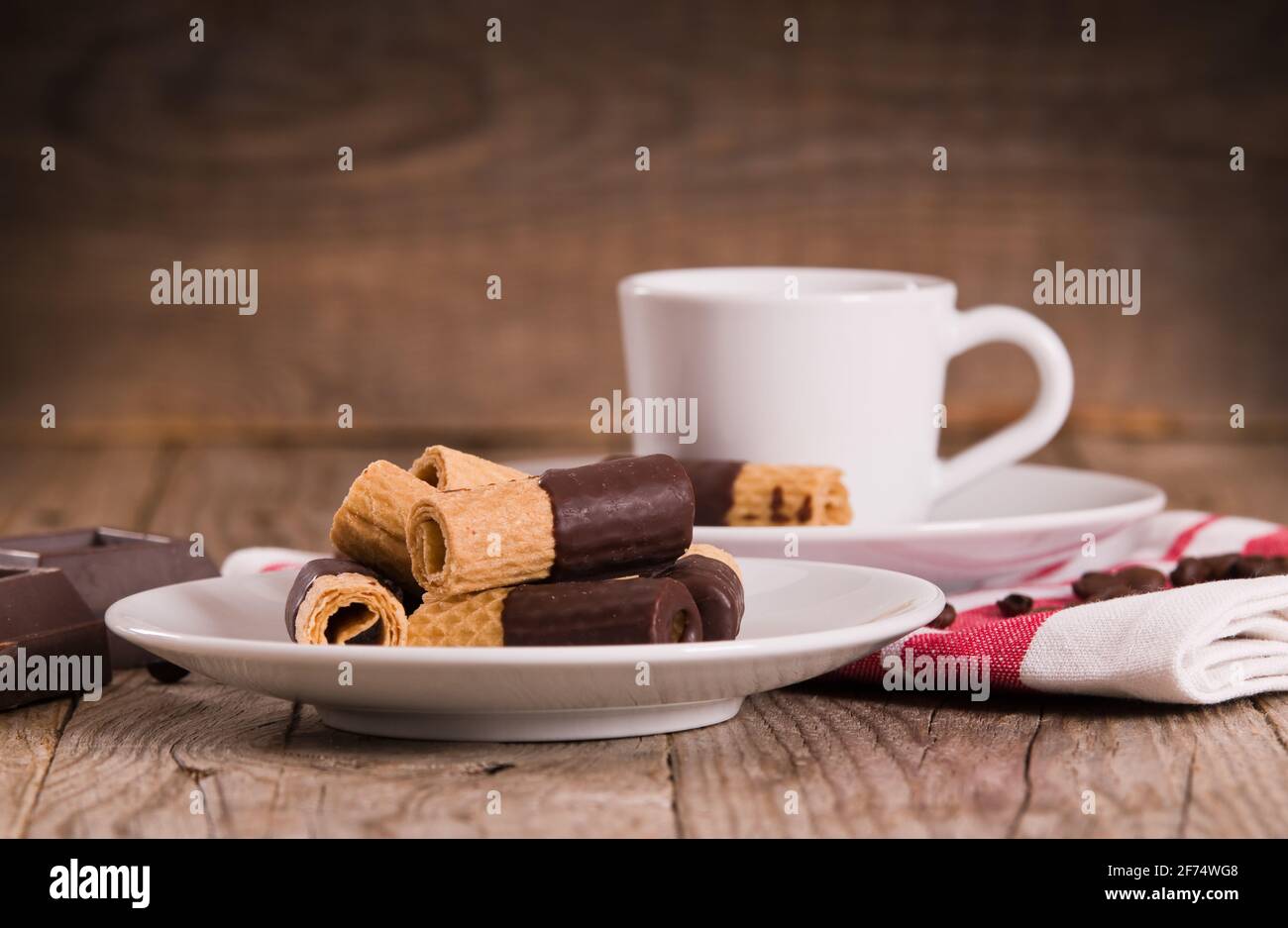 Chocolate wafer rolls Stock Photo - Alamy