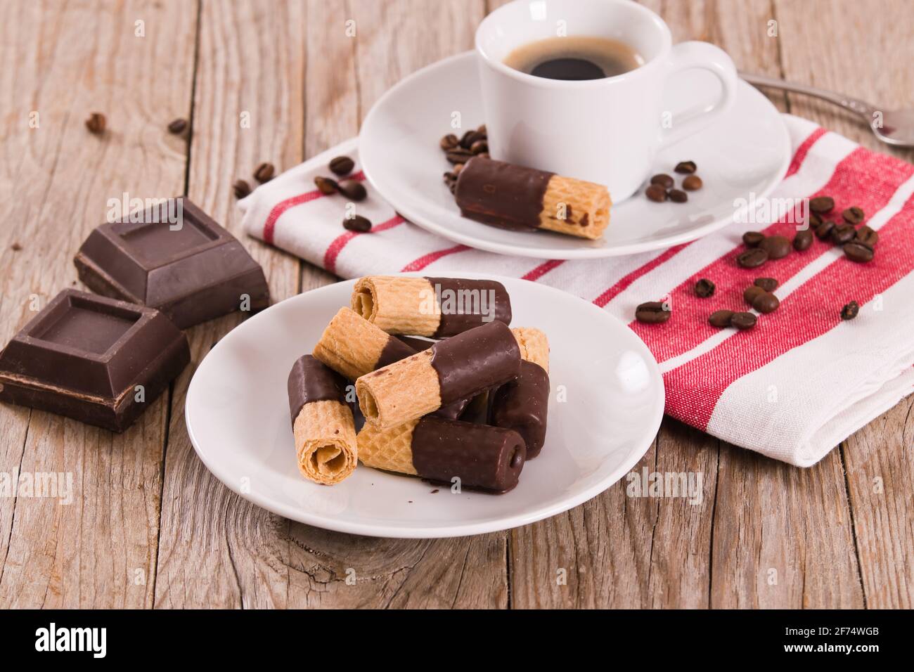 Chocolate wafer rolls Stock Photo - Alamy