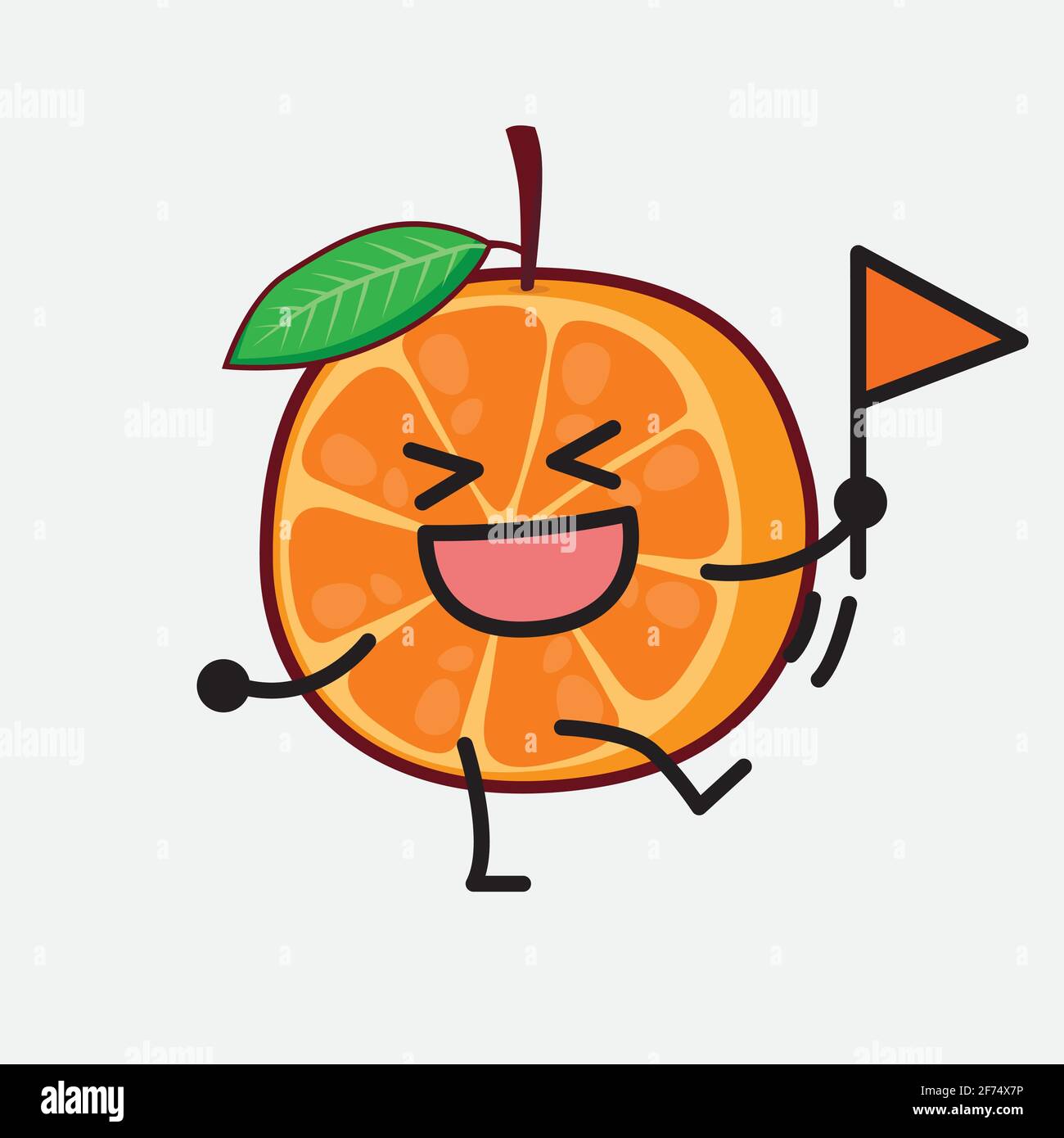 Vector Illustration of Sliced Orange Character with cute face, simple ...