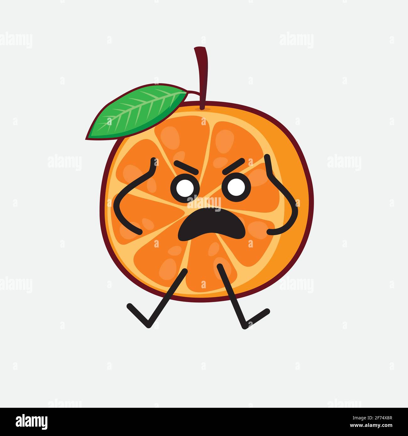 Vector Illustration of Sliced Orange Character with cute face, simple ...