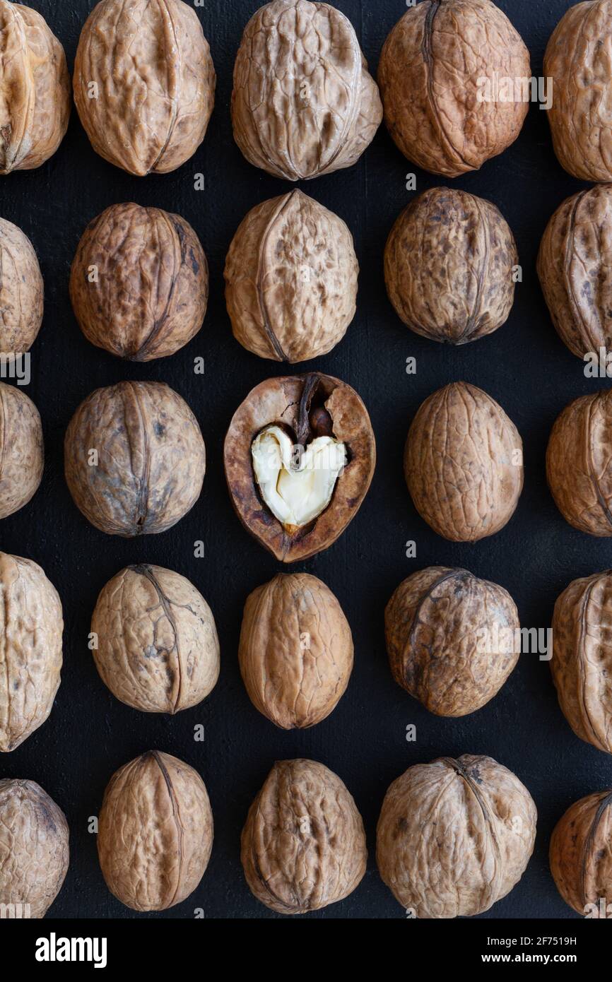 Top view of textured backdrop representing heart shaped walnut center ...