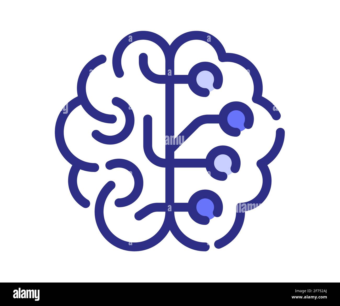 thinking brain think single isolated icon with dash or dashed purple ...