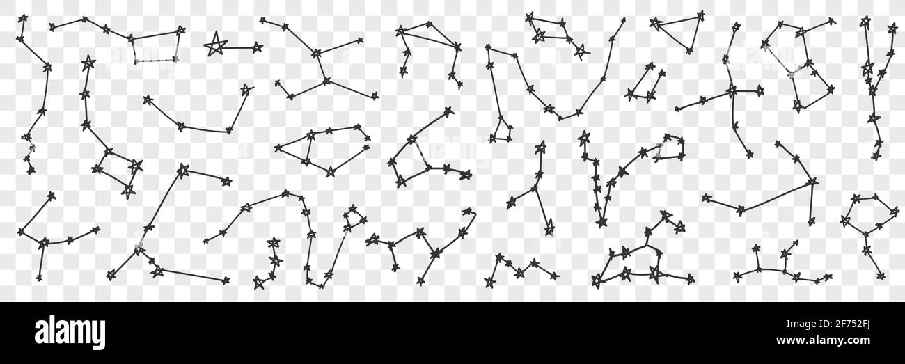 Star constellation on sky doodle set. Collection of hand drawn various ...