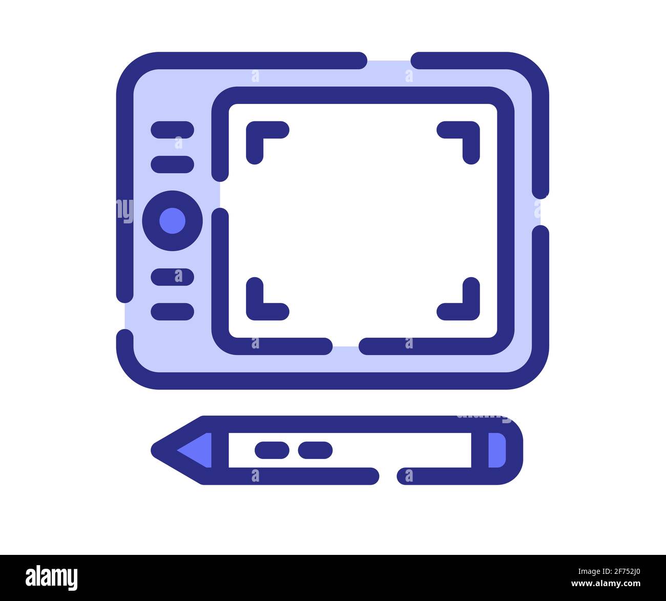 tablet drawing pen single isolated icon with dash or dashed purple line ...