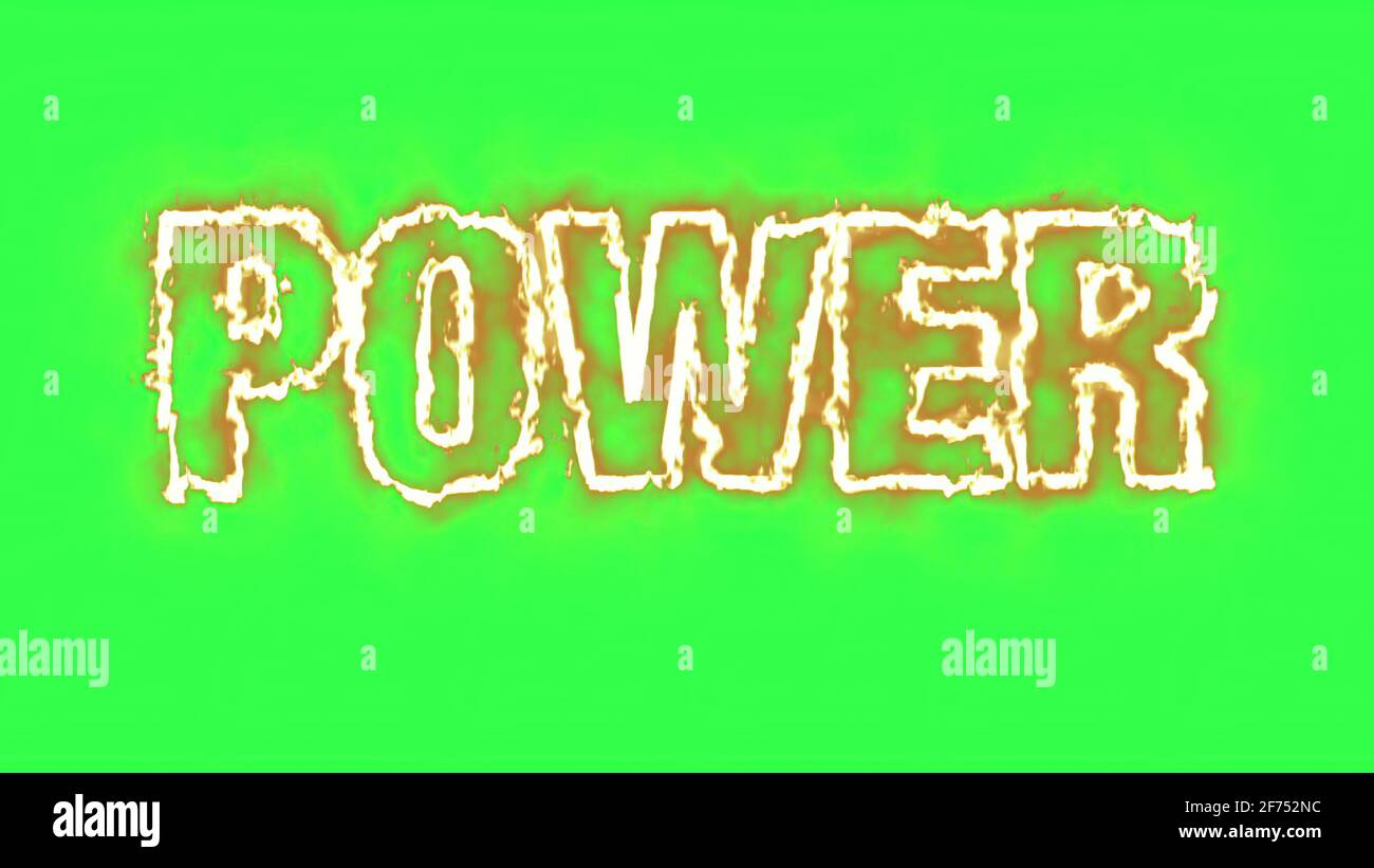 word POWER burning on fire - green screen Stock Photo - Alamy