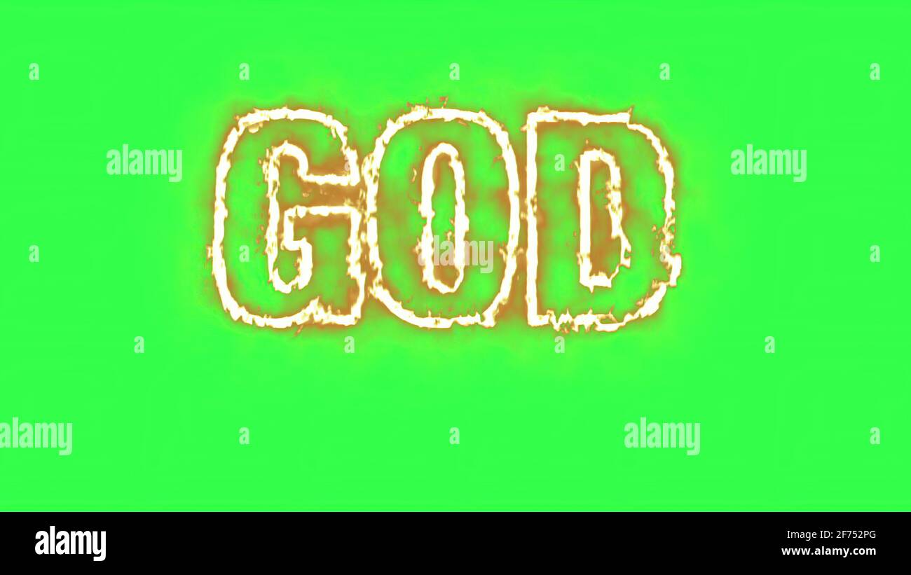 word GOD burning on fire - green screen Stock Photo - Alamy