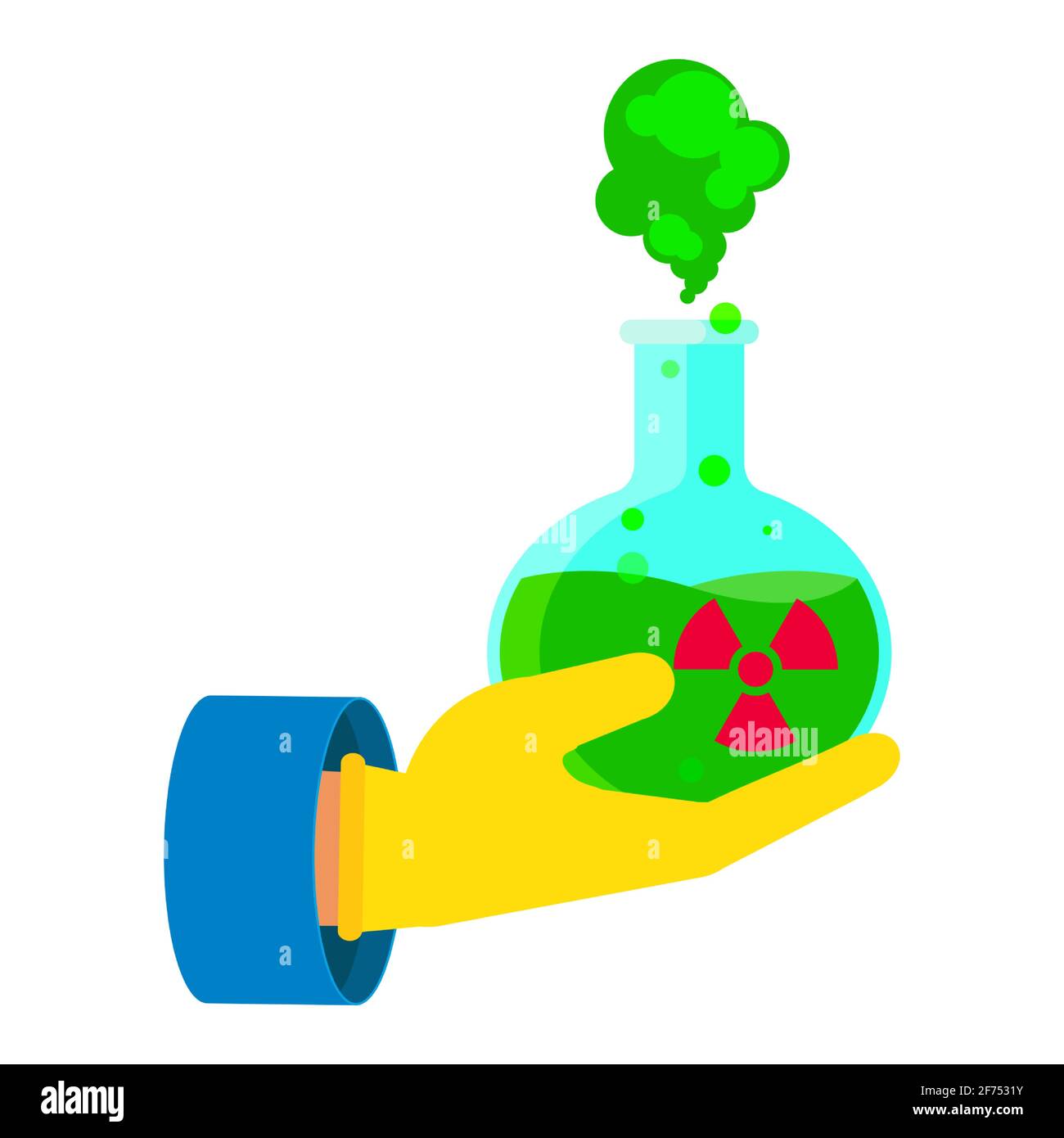 Hand in protective glove holding flask with toxic chemicals Stock ...