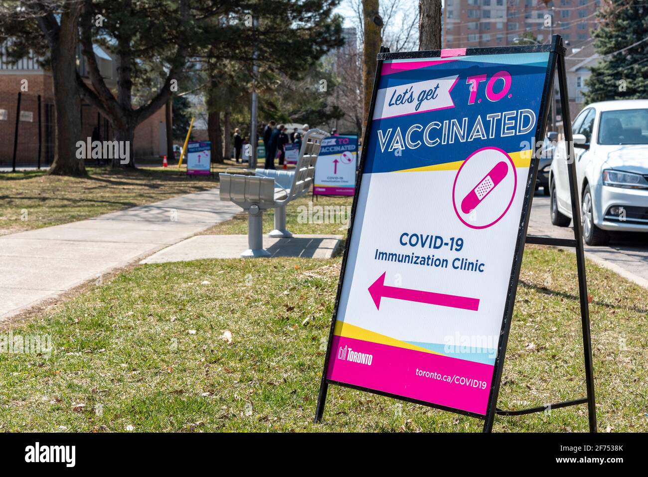 Toronto, Canada. 4th April 2021. COVID-19 Immunization Clinic signage ...
