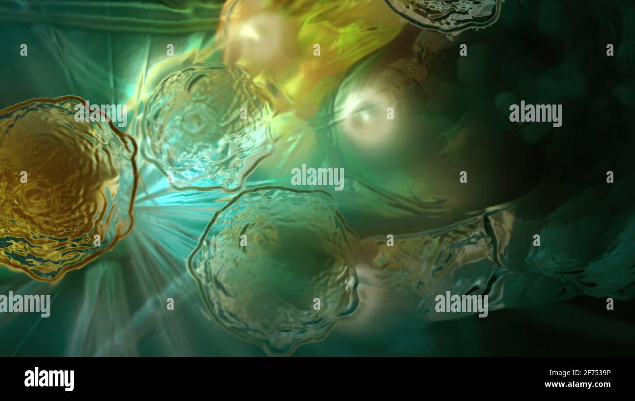 Close image of bunch green and yellow cancer cells Stock Photo - Alamy