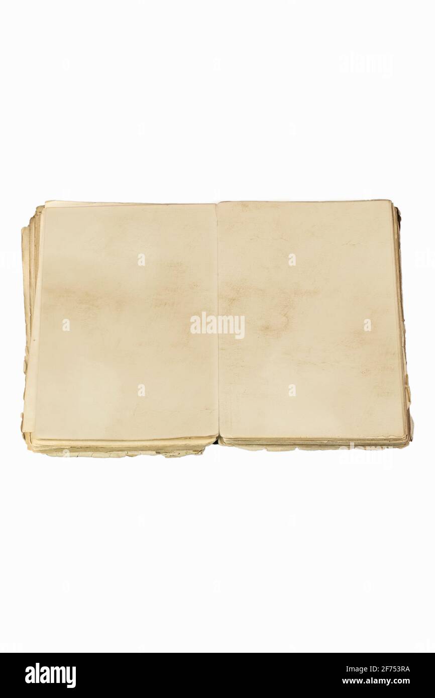 Old damaged book with empty pages for copy space and add text isolated ...