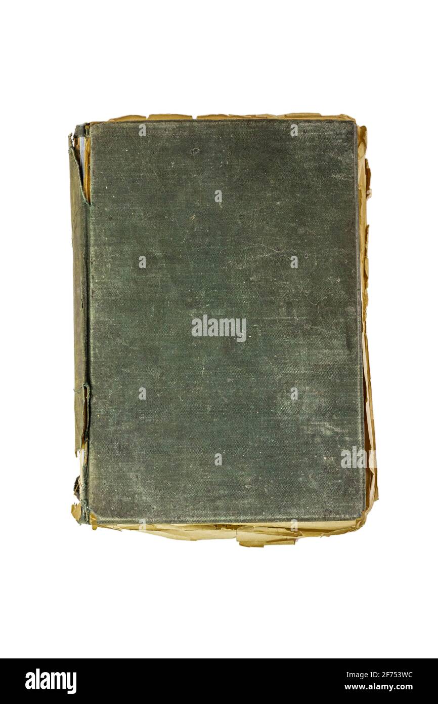 Old damaged book isolated on white background. Top view Stock Photo - Alamy