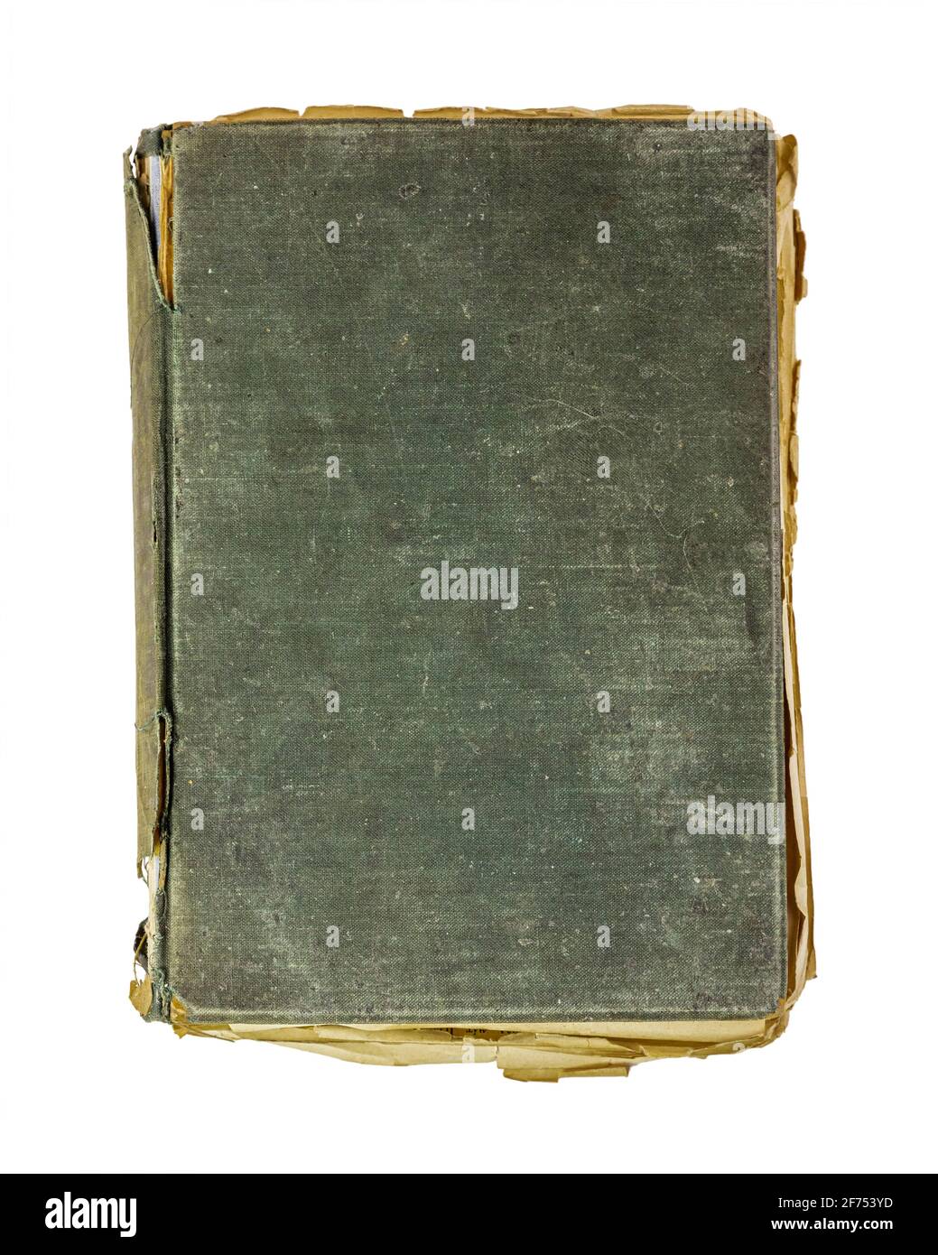 Old damaged book isolated on white background. Top view Stock Photo - Alamy