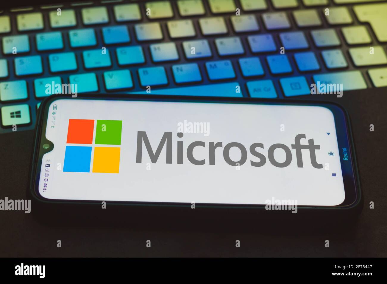 In this photo illustration a Microsoft Corporation logo seen displayed ...