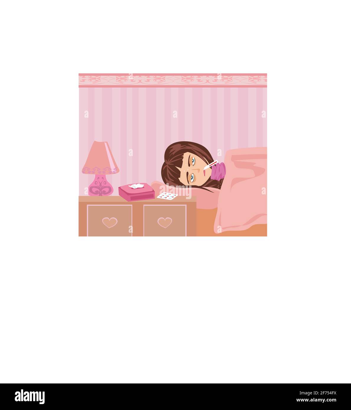 Cute Sick Girl Cartoon
