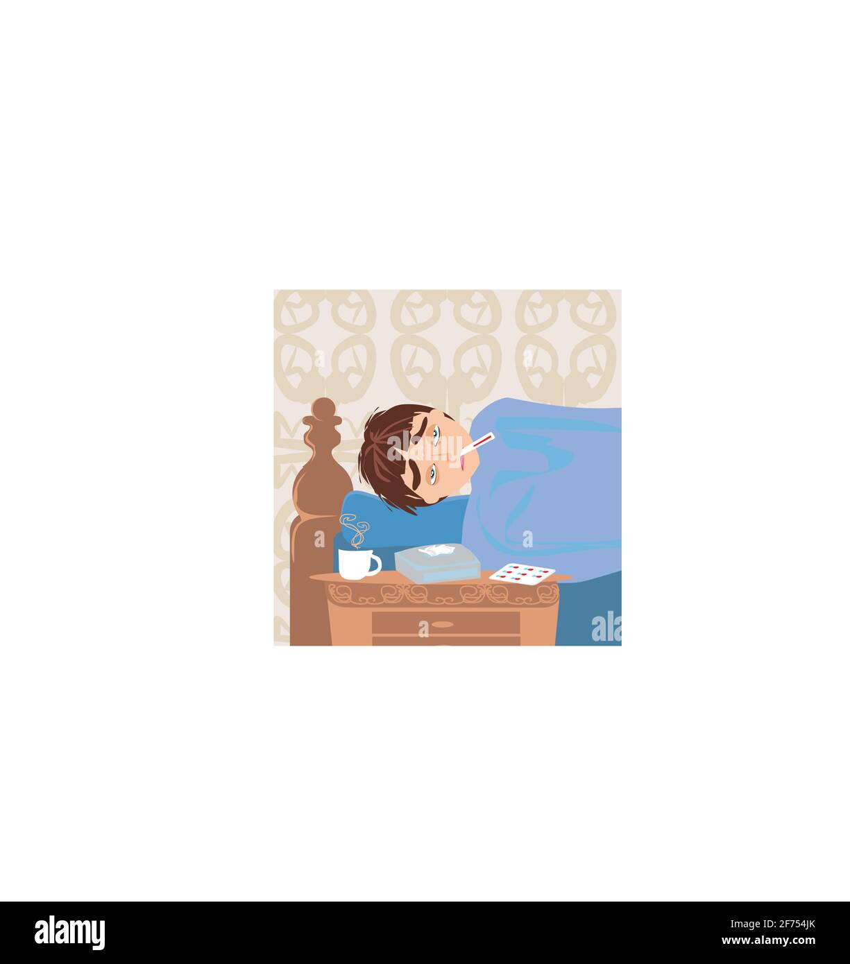 Illustration of a Sick boy lying in bed Stock Vector Image & Art - Alamy