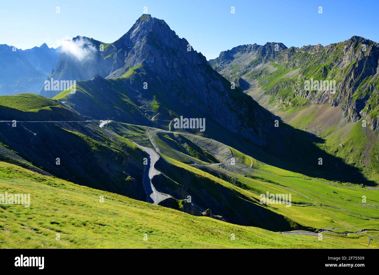 Mountain landscape near Col du Tourmalet in Pyrenees mountains. France ...