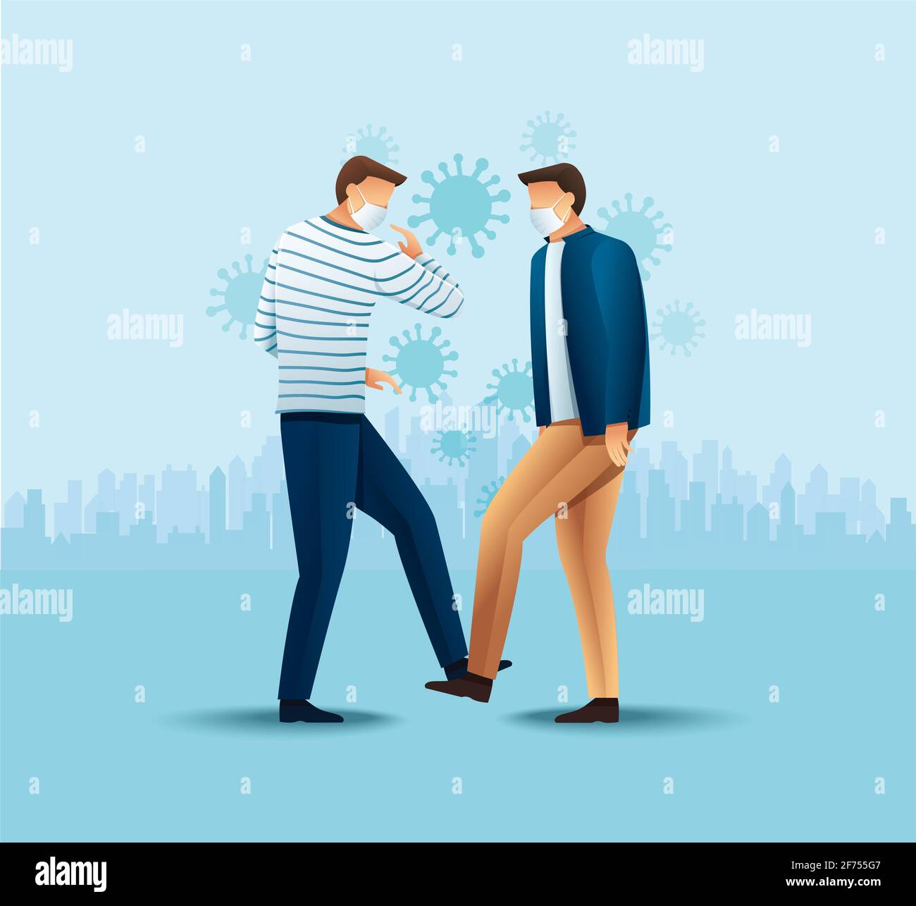 People greeting with foots. Foot shake. Safe greeting to prevent Covid ...