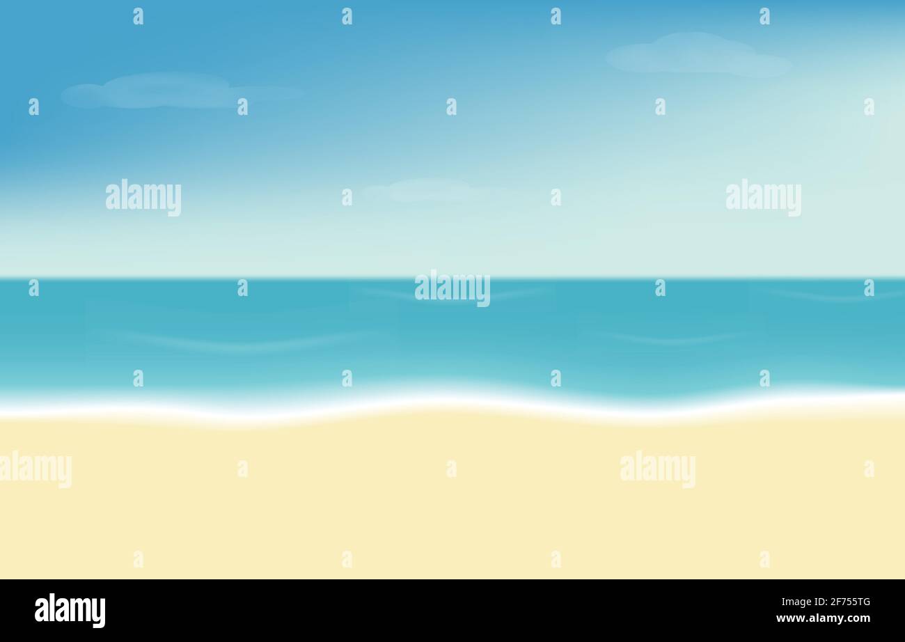 sea, sand with blue sky and cloud lanscape vector illustration summer ...