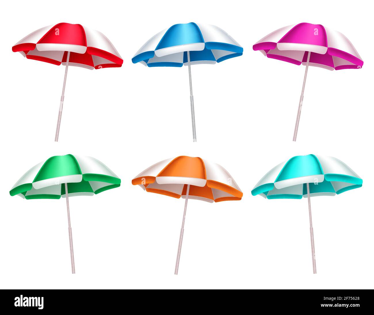 Summer beach umbrella vector set. Beach umbrella 3d collection isolated ...