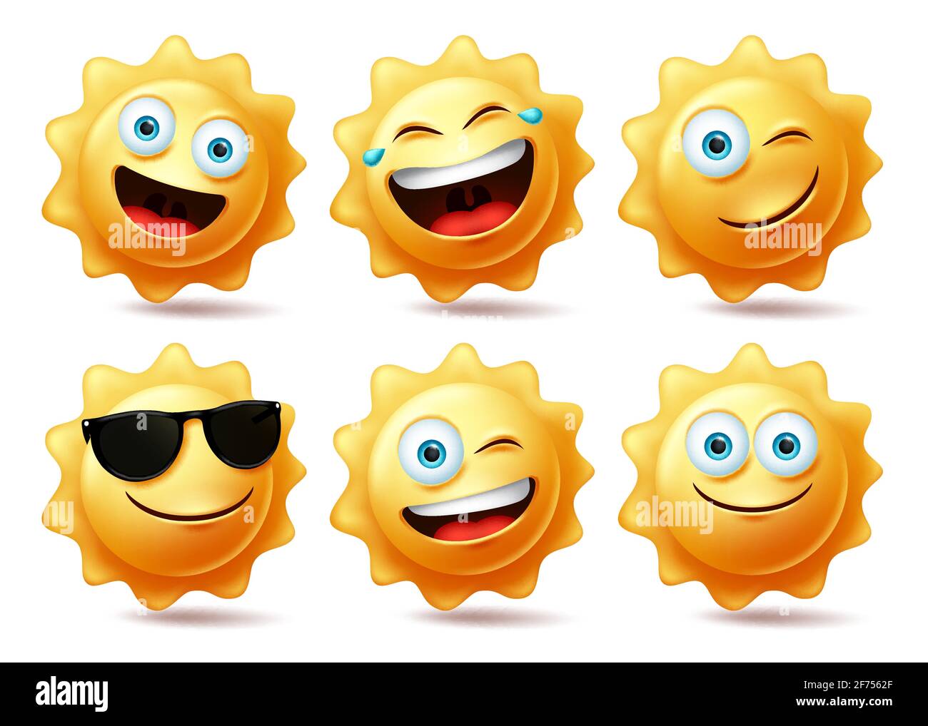 Sun characters vector set. Sun emoticon collection in different facial ...