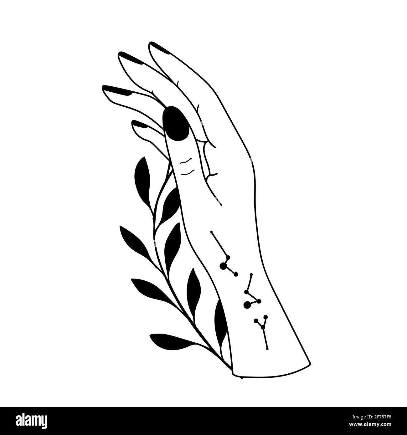 Hand drawn hand with Magic Symbols, Magic astrological symbols vector ...