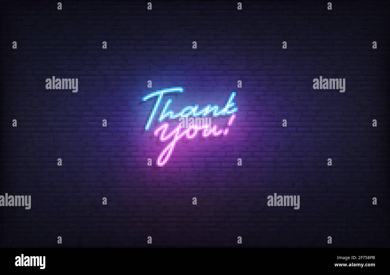 Thank You neon sign. Glowing neon lettering Thank You template Stock ...