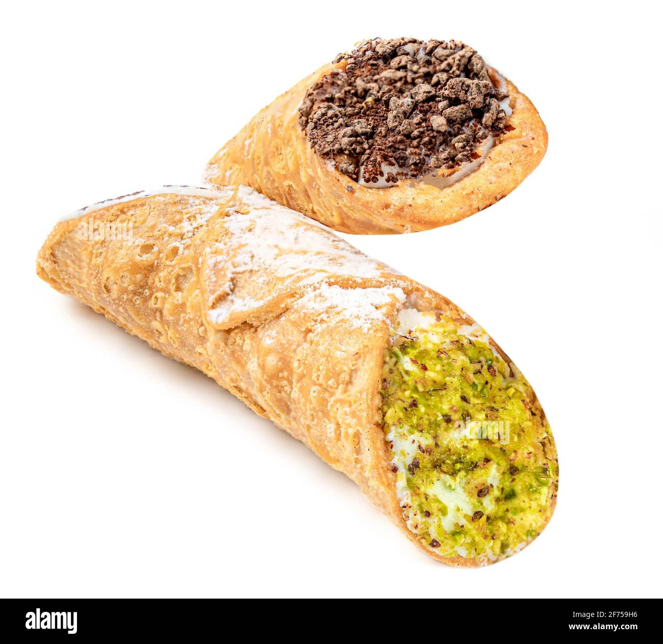 Cannoli dessert isolated on white background. Sweet Pistachio Canolli ...