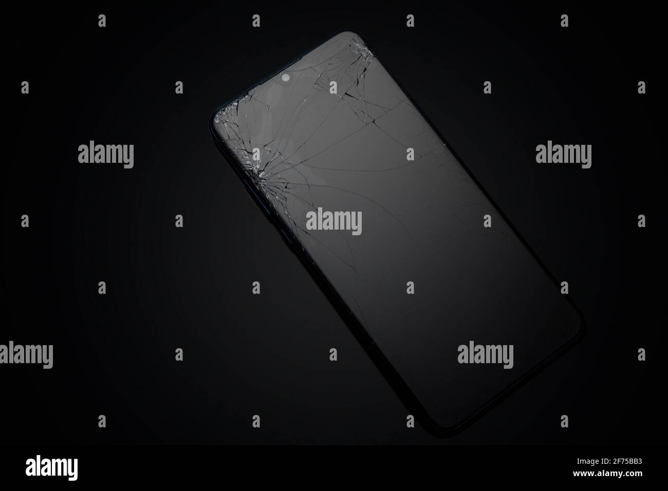 Broken screen glass of mobile smartphone on black background Stock ...