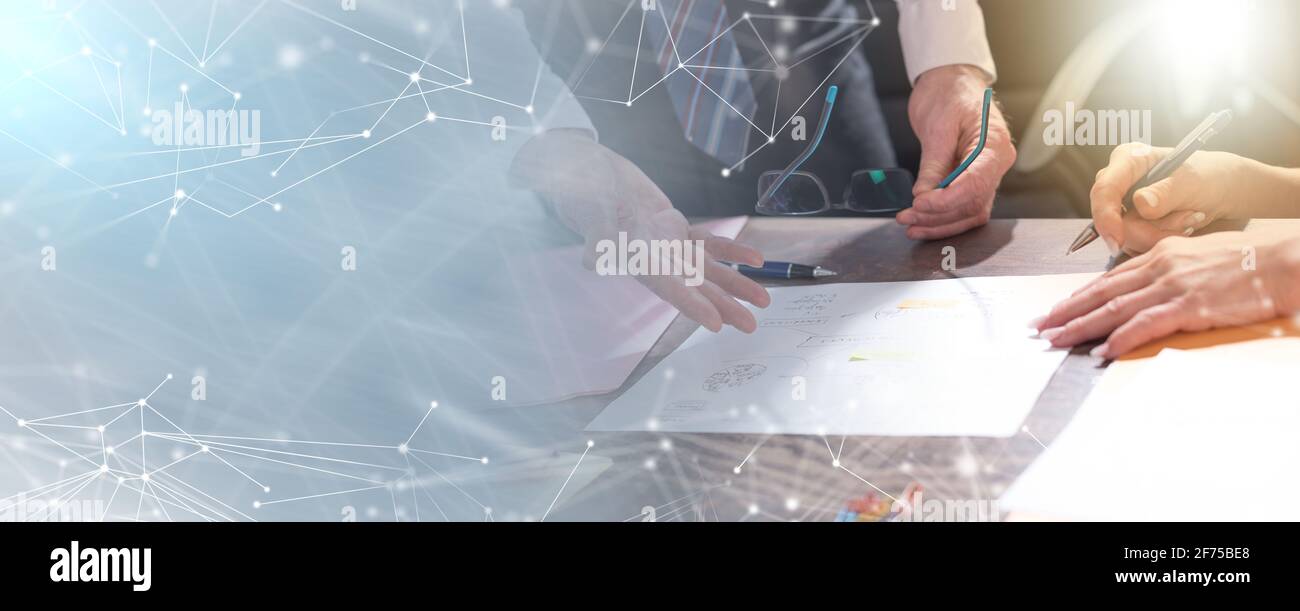 Business people working on documents in office. multiple exposure Stock ...