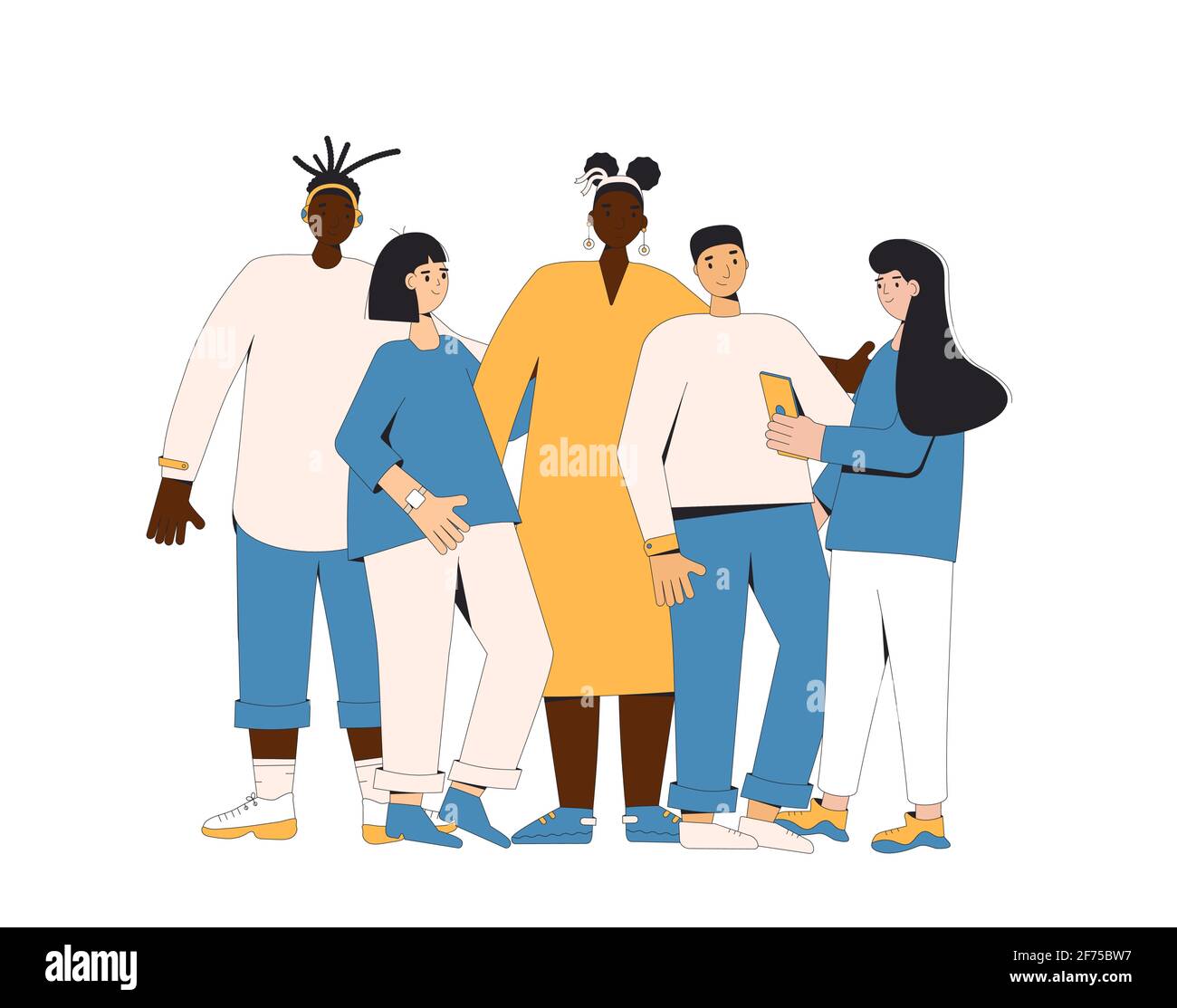 Group of diverse teenagers standing together isolated on white ...