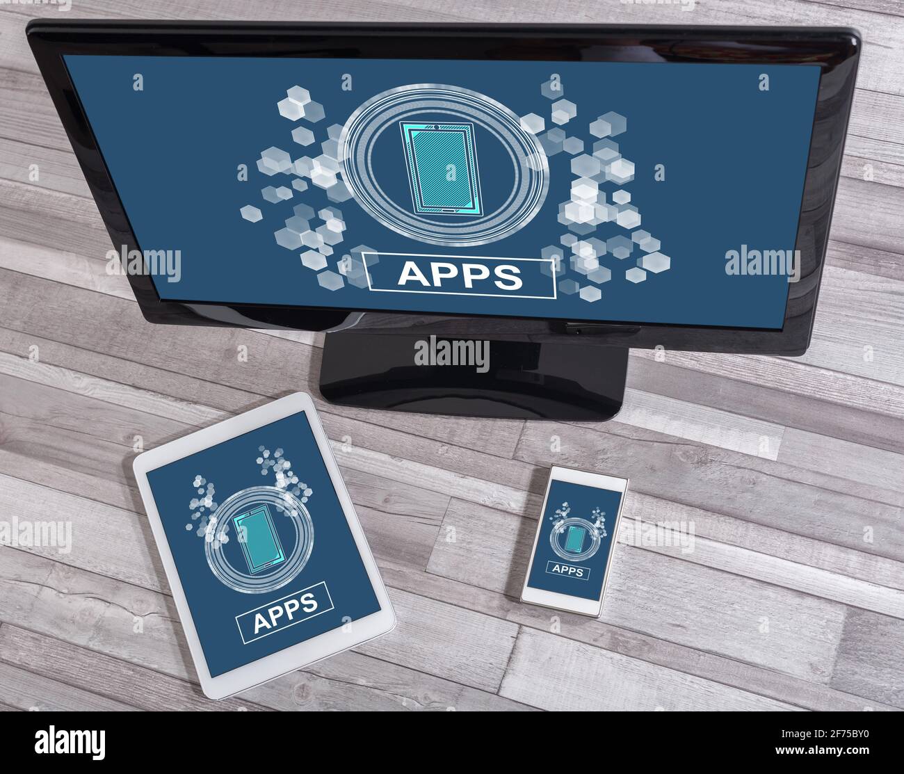 Apps concept shown on different information technology devices Stock ...