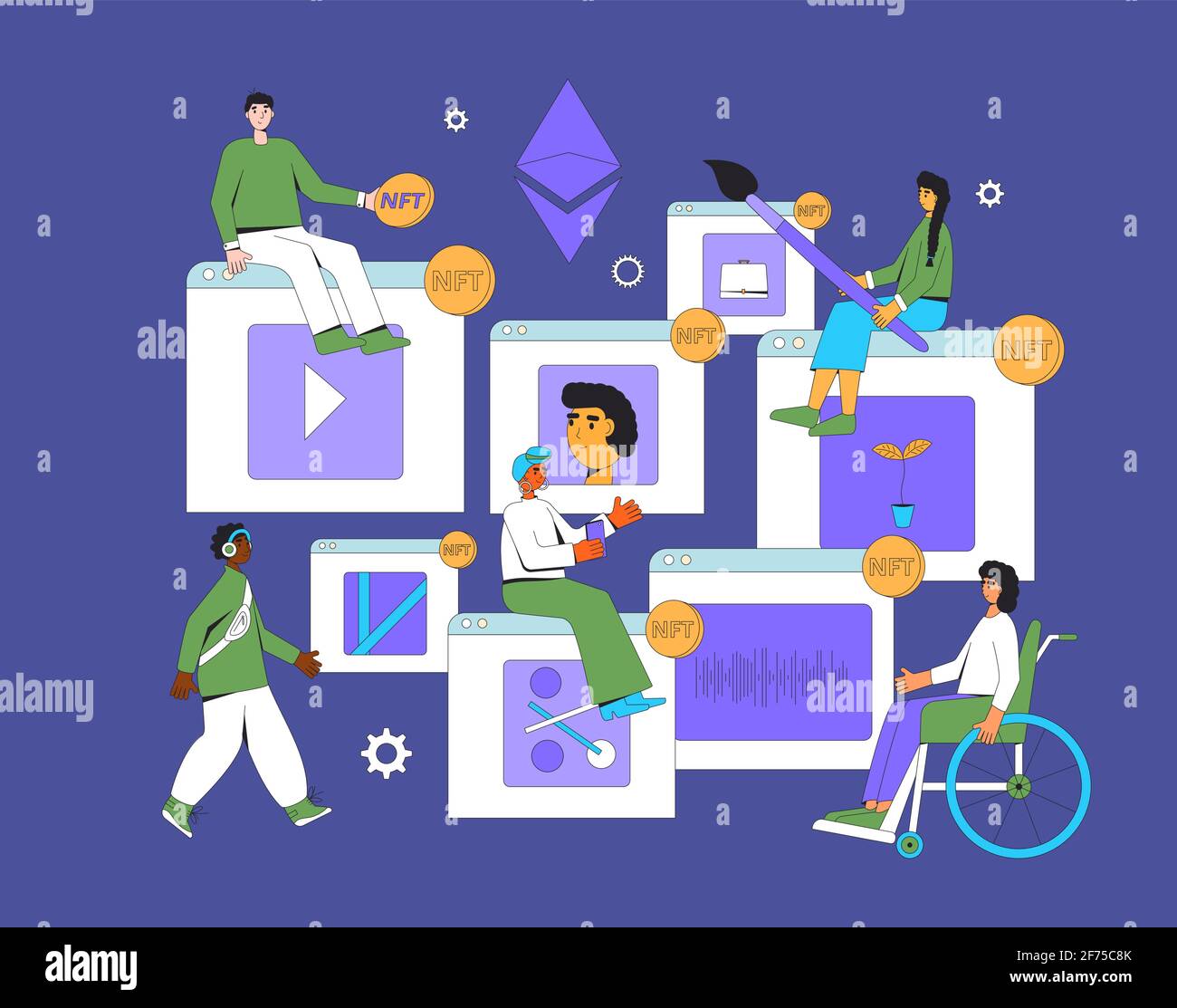 NFT. Non Fungible Token. Crypto art. Vector color illustration Stock ...
