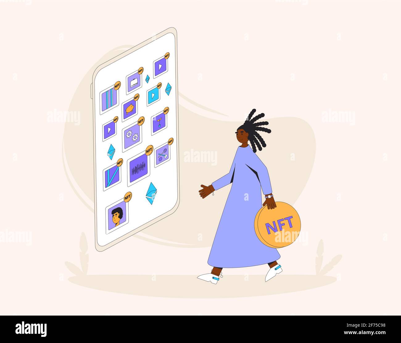 NFT. Non Fungible Token. Crypto art. Vector color illustration Stock ...