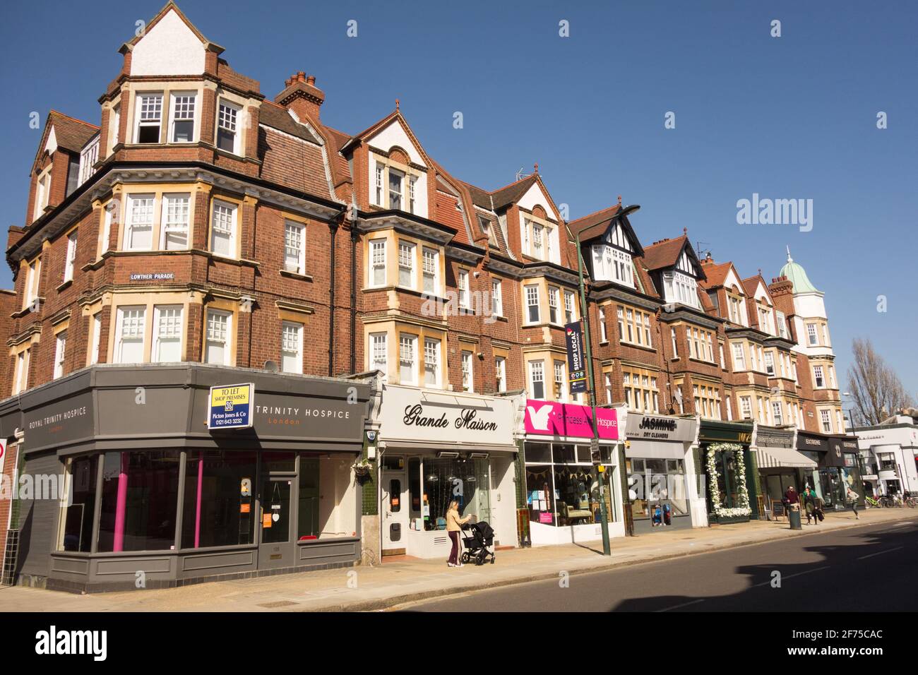 A row of closed and empty shops in Barnes, southwest London during the ...