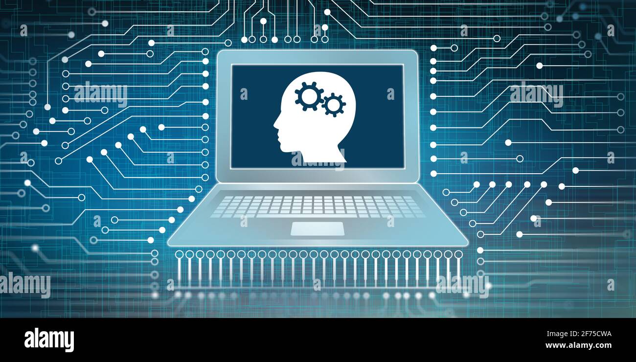 Artificial intelligence and network connection concept on dark ...